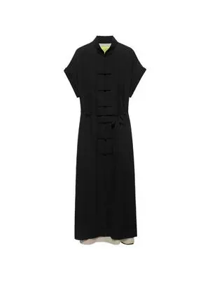Shanghai Tang Mandarin Collar Silk Frog Fastening Shirt Dress - Black