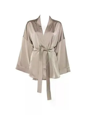 Marina Rinaldi Butterfly Belted Satin-finish Blouse - Neutrals