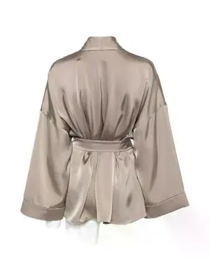Marina Rinaldi Butterfly Belted Satin-finish Blouse