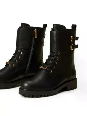 TWINSET Leather Combat Boots With Buckled Straps