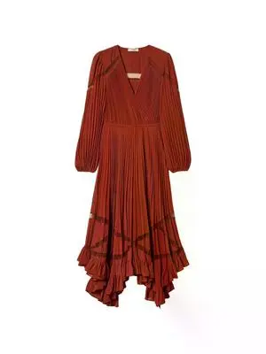 TWINSET Long Pleated Georgette Dress With Plumetis Tulle Inserts