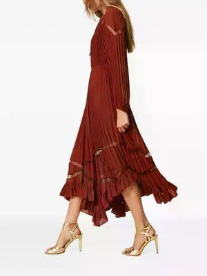 TWINSET Long Pleated Georgette Dress With Plumetis Tulle Inserts