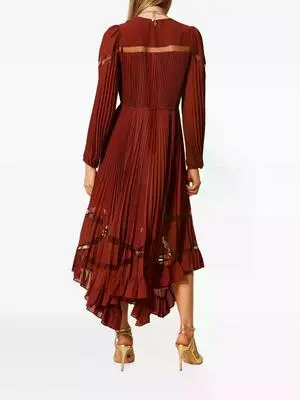 TWINSET Long Pleated Georgette Dress With Plumetis Tulle Inserts