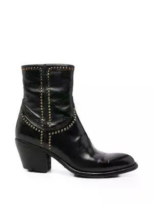 LEMARGO Stud Embellished Leather Ankle Boots - Black