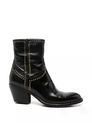 LEMARGO Stud Embellished Leather Ankle Boots - Black