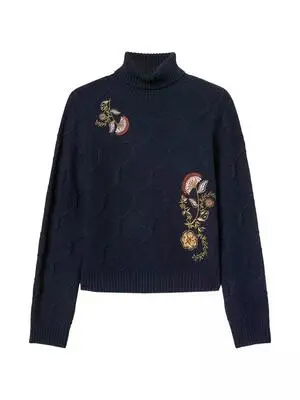 TWINSET Turtleneck Wool Jumper With Floral Embroidery - Blue