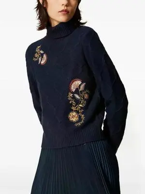 TWINSET Turtleneck Wool Jumper With Floral Embroidery