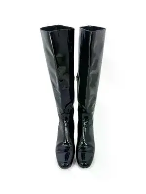Saint Laurent Glitter Heel Knee-high Boots - Black