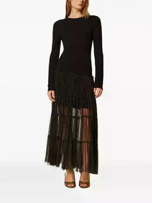 TWINSET Long Sleeve Tiered Tulle Dress