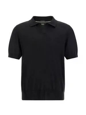 BOSS Merino Wool Knit Polo With Johnny Collar