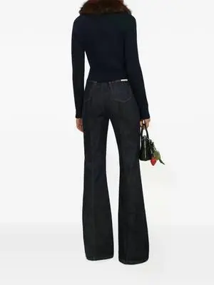 SELF-PORTRAIT Navy Faux-fur Trimmed Knit Cardigan