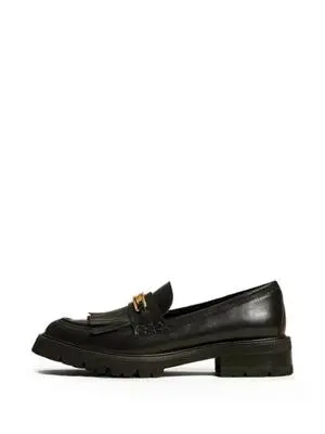 TWINSET Leather Loafers With Fringes - Black