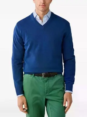 HACKETT LONDON V-neck Elbow-patch Knit - Blue
