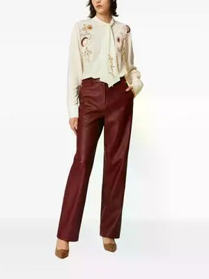 TWINSET Wide Faux Leather Trousers - Red