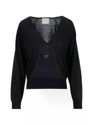 FORTE_FORTE V-neck Raglan-sleeve Sweater - Blue