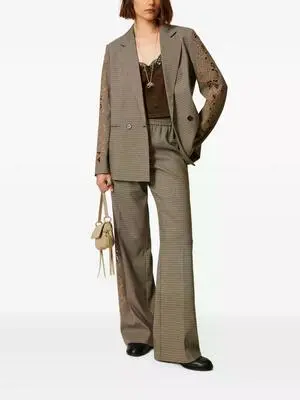 TWINSET Houndstooth Palazzo Trousers With Floral Embroidery - Brown