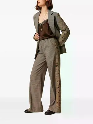 TWINSET Houndstooth Palazzo Trousers With Floral Embroidery
