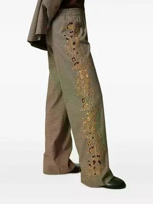 TWINSET Houndstooth Palazzo Trousers With Floral Embroidery