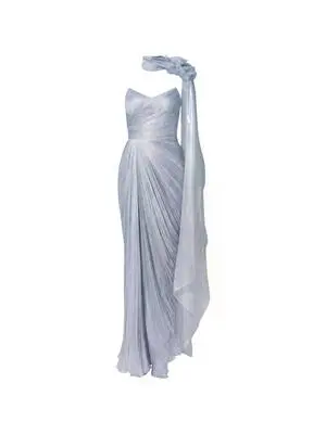 IRIS SERBAN Anette Draped Floral Appliqué Dress - Blue