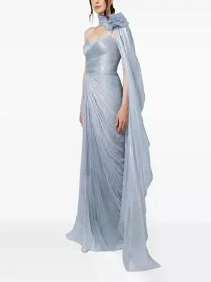IRIS SERBAN Anette Draped Floral Appliqué Dress
