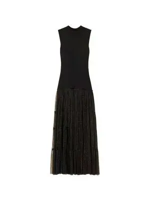 TWINSET Sleeveless Knit Maxi Dress With Plumetis Tulle Skirt