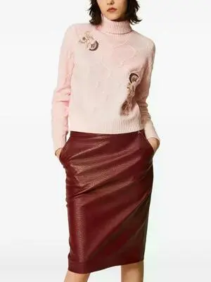 TWINSET Embroidered Floral Turtleneck Wool Jumper