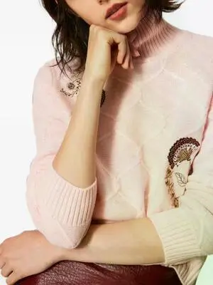 TWINSET Embroidered Floral Turtleneck Wool Jumper