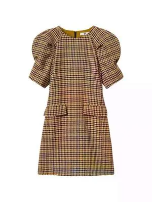 TWINSET Houndstooth Jacquard Puff Sleeve Dress