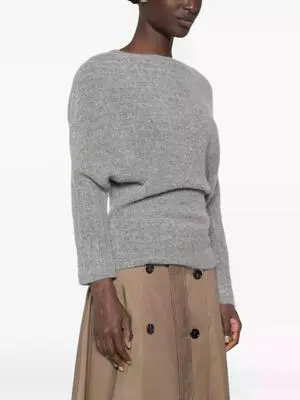 RUOHAN Batwing Sleeve Boat Neck Sweater - Grey