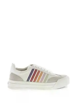 Dsquared2 Suede Leather Sneakers With Multi-color Stripe Detail - White