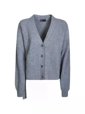 DONDUP Ribbed Knit V-neck Cardigan With Logo Plaque