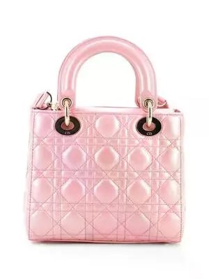 Dior Lady Bag Iridescent Cannage Quilt Lambskin Small Shoulder Bag - Pink