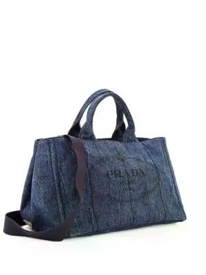Prada Canapa Convertible Denim Medium Tote Bag