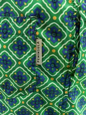 PENINSULA SWIMWEAR Pantelleria Geometric-print Swim Trunks - Green