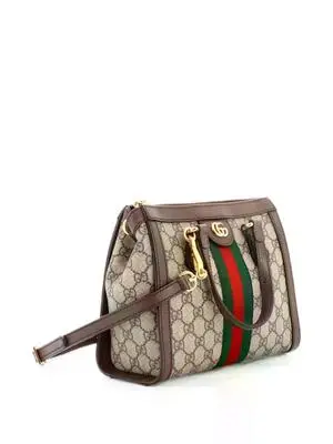 Gucci Ophidia Top Handle Gg Coated Canvas With Leather Small Tote Bag