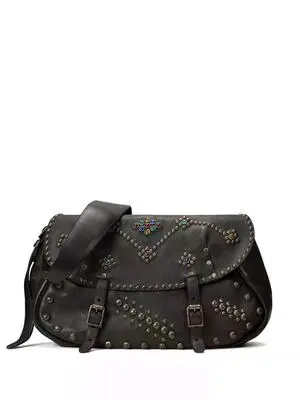 Ralph Lauren Stud-embellished Leather Messenger Bag - Black