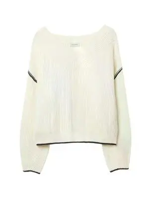 HOUSE OF DAGMAR Ribbed-knit V-neck Sweater - White