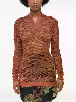 Off-White Criss-cross Detail Net Sweater - Brown