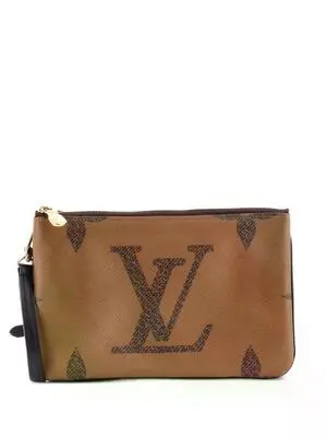 LOUIS VUITTON Double Zip Pochette Reverse Monogram Giant Clutch Bag - Brown