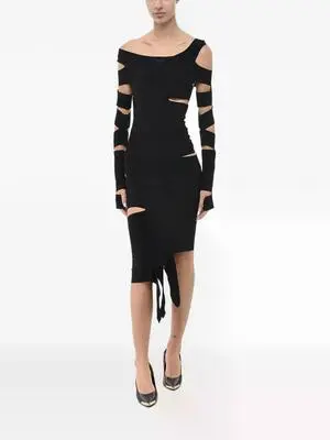 Off-White Ribbed Knit Midi Dress With Cut-out Detailing