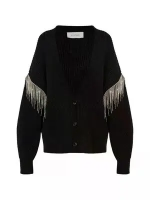 Sportmax Crystal Fringe Ribbed Knit Cardigan - Black