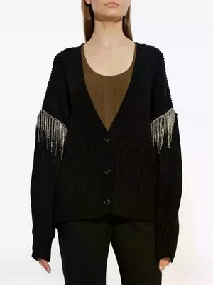 Sportmax Crystal-fringe Ribbed-knit Cardigan