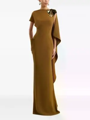 GEMY MAALOUF Asymmetric Cape Dress - Brown