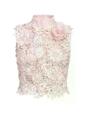 GEMY MAALOUF Floral-lace Peplum Top - Pink
