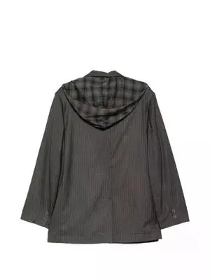 SONG FOR THE MUTE Square Pinstripe Pattern Blazer With Drawstring Hood