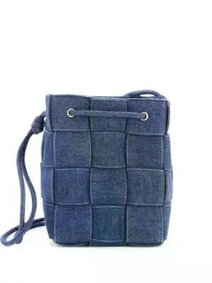 Bottega Veneta Cassette Maxi Intrecciato Denim Small Bucket Bag - Blue