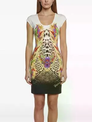 Just Cavalli Mini Dress With Leopard And Feather Print