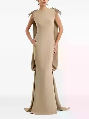GEMY MAALOUF Feather-beaded Cape Dress