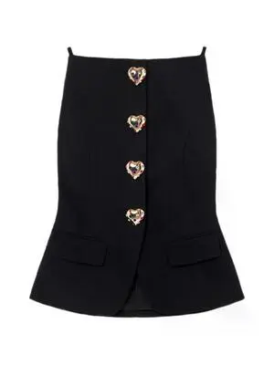 SELF-PORTRAIT Wool Crepe Sculptural Peplum Top With Heart Buttons