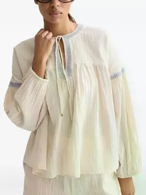 Scotch & Soda Embroidered Trim Gathered Blouse